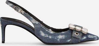 Dolce & Gabbana Slingback Aus Patchwork-denim Mit Strassschnalle - Frau Pumps Und Slingbacks Blau Denim 40.5