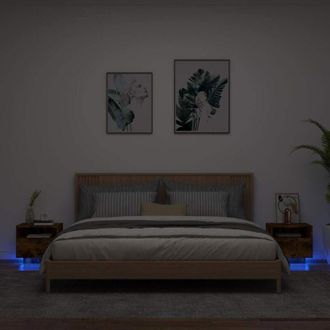 vidaXL Armoires de chevet avec lumi&egrave;res led 2 pcs ch&ecirc;ne fum&eacute;