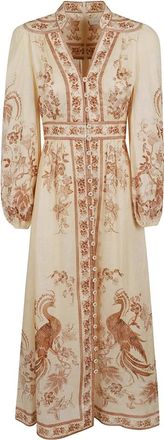 Zimmermann Femme, Robes, Multicolore, Taille: 36 FR Robe mi-longue Indra &agrave; d&eacute;collet&eacute; plongeant