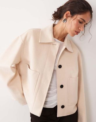 Mango veste courte en m&eacute;lange de laine &eacute;cru-Neutre