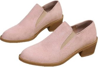 Generic Bottines tendance pour femme Bout en amande Talon bloc Bas Veau Large Chaussures dhiver d&eacute;contract&eacute;es, rose, 40.5 EU