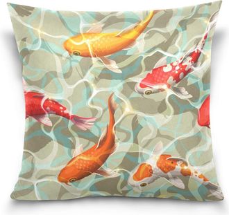 Linomo Kissenbezug 50x50 cm, Japanisch Koi Dekorative Kissenbezug Kissenh&uuml;lle f&uuml;r Couch Sofa Bett Hause
