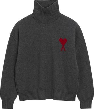 Ami Homme, Pulls, Gris, Taille: L ADC Pull Funnel Neck en feutre