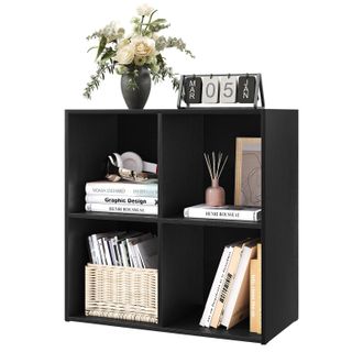 Woltu B&uuml;cherregal B&uuml;cherschrank Standregal W&uuml;rfelregal Aufbewahrungsregal Raumteiler B&uuml;roregal Aktenschrank 4 F&auml;cher, 59,6x59,8x29 cm (BxHxT), Schwarz
