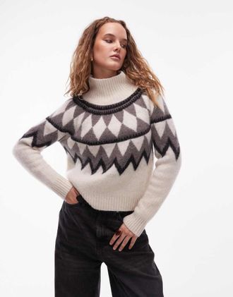 AllSaints Allsaints - Tara - Pull &agrave; motif losanges - Gris