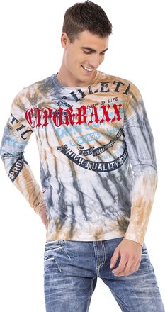 Cipo & Baxx Herren Langarmshirt Rundhals Print Longsleeve Longshirt Sweatshirt CL453 Braun XL
