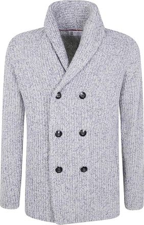 Brunello Cucinelli Homme, Pulls, Gris, Taille: M Double-Breasted Shawl Collar Cardigan