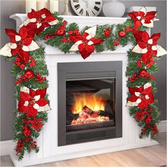 Trade Shop Trade Shop Traesio - Trade Shop - Weihnachtsgirlande Bauernblumen und Beeren Weihnachtsdeko 180cm