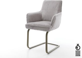 DELIFE Freischwinger Heira-Flex mit Armlehnen Cord Silbergrau Freischwinger flach Effektfinish Titan Taschenfederkern, Esszimmerst&uuml;hle