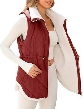 Generic Vestes dhiver longues en polaire &agrave; revers pour femme - Doubl&eacute;es chaudes - Sans manches - Avec cordon de serrage et poche, RD2., XXL