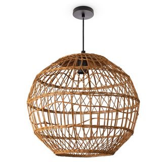 Paco Home Pendelleuchte Wohnzimmer Boho Korbleuchten Pendellampe Rattan Hängeleuchte Esszimmer Lampe Papier E27, Lampenart:Pendelleuchte - Typ 6, Farbe:Natur (Ø