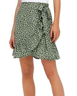 Only ONLOLIVIA Wrap Skirt WVN Noos Jupe, Hedge Green/AOP : Hella Graphic, M Femmes