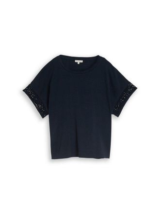 Tom Tailor T-Shirt T-Shirt Loose Fit T-Shirt mit Crochet-&Auml;rmeln