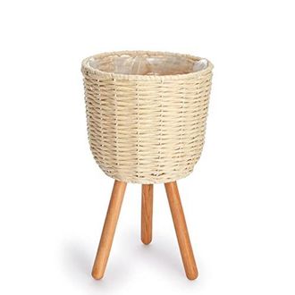 Paco Home Pot De Fleurs Cache-Pot De Plantes Grand Bac Intérieur Osier Tressé Bois, Couleur:Crème, Sets:2pcs Set/Design 3