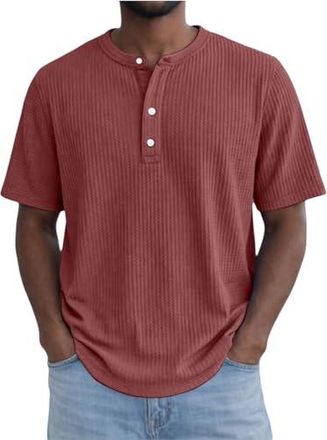 Generic Chemises Henley pour homme &agrave; manches courtes, chemise boutonn&eacute;e, t-shirt Henley de loisirs pour homme, haut d&eacute;t&eacute; &agrave; manches courtes boutonn&eacute;, col rond,