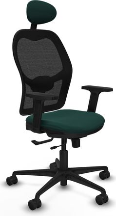 Piqueras y Crespo Gr&uuml;ner Schreibtisch mit 2D-Armen, h&ouml;henverstellbarer Lendenwirbelst&uuml;tze und festem Kopfteil, ausgestattet mit Syncro/Traslack und injiziertem Schaum. 