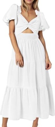 Generic Robe amincissante &agrave; manches longues et col en V pour femmes 2026, blanc, XXL