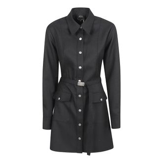 A.P.C. A.p.c., Femme, Manteaux, Noir, Taille: 36 FR Manteau ceintur&eacute; &agrave; boutons