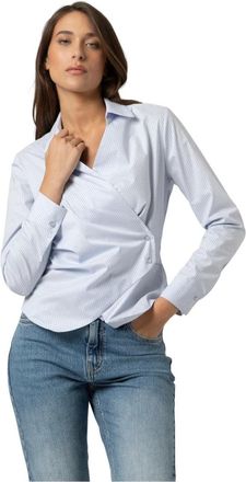 Kocca Femme, Blouses et Chemises, Bleu, Taille: 44 FR Chemise &agrave; rayures fines boutonn&eacute;e et portefeuille