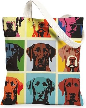 Generic Sac fourre-tout en toile Pop Art Labrador Retriever pour faire du shopping, 33 x 38,1 cm, motif chiot abstrait amusant et amusant, sac d&eacute;picerie r&eacute;uti