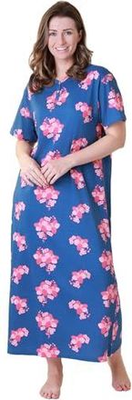 Camille Nuisette pour Femme 100% Coton Bio - Chemise de Nuit Longue en Coton l&eacute;ger &agrave; Motif Floral Coupe d&eacute;contract&eacute;e Style Maxi avec Manches Courtes, Orchid&eacute;e