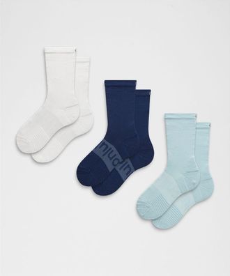 lululemon Chaussettes montantes Power Stride unisexes Lot de 3 - Blue/Blanc - Taille XL