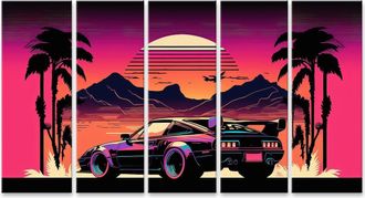 Islandburner Bild auf Leinwand Sommerstimmung im Retro-Stil Sonnenuntergang der 80er Jahre Bilder Wandbilder Poster