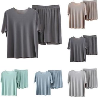 Generic Doux et Confortable Ice Silk t - Shirt à Manches Courtes Lot de Deux Pantalons Larges Jambes, Ensemble Pyjama pour Femmes, t - Shirt Large Jambes Pant