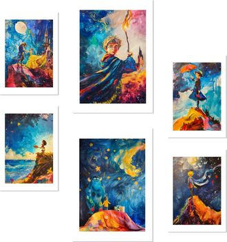 Nacnic 6er-Set Kinderfilme Poster mit Designillustrationen zur Dekoration der Wände Ihres Zuhauses. Räume, Büro, Laden und Geschäft Format A3 und A4 Rahmenlo