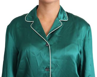 Dolce & Gabbana Womens Green Pyjama Blouse Silk Lounge Sleepwear Top