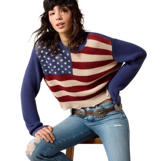 Ariat Womens Americana Sweater Long Sleeve in Indigo Knit, Size X-Large, by Ariat
