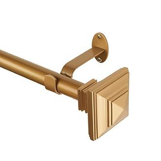 Elrene Home Fashions Florence 1 Window Drapery Single Curtain Rod with Stacked Square Finial, 28-48, Soft Gold