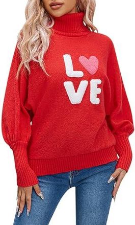 Generic Pull damour pour la Saint-Valentin - Grande taille - Haut &agrave; manches longues - Coupe ample - Doux et confortable - Imprim&eacute; coeur - Pull chaud pour femm