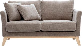 Miliboo Canapé scandinave déhoussable 2 places en tissu effet velours texturé taupe et bois clair OSLO