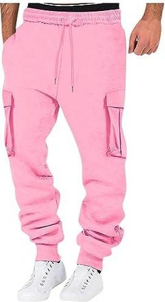 Generic Pantalon de surv&ecirc;tement cargo doubl&eacute; en polaire pour homme - Coupe ample avec plusieurs poches - Style urbain d&eacute;contract&eacute; et utilitaire, rose, XXL