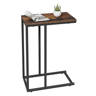 Woltu Table dAppoint en Forme de C, Bout de Canapé, Cadre en Métal, Plateau en Bois dIngénierie, pour Salon, Chambre, 45x25x63,5cm,Marron Rustique + Noir