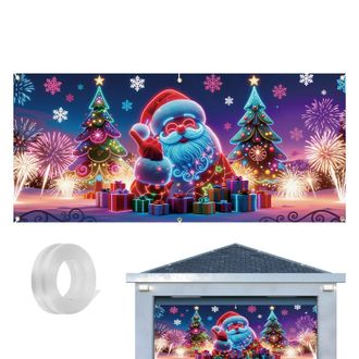 Generico Weihnachtsbanner f&uuml;r Garagentore, UV-reaktive, weihnachtliche Wanddekoration, saisonale Eingangsabdeckung, festliche Grafik, Thema Winterveranstaltung