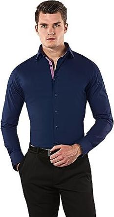 Vincenzo Boretti Chemise Homme, Coupe particulièrement cintrée Body-fit, Tissu élastique-défroissable, mélange de Coton, Manches-Longues, col Kent, Unie - Facile à r B
