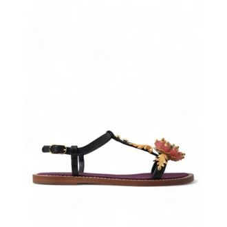 Dolce & Gabbana Elegante flache Sandalen mit Kristallverzierung - - Shoes - Damen - Schwarzk - 36 1/2 EU