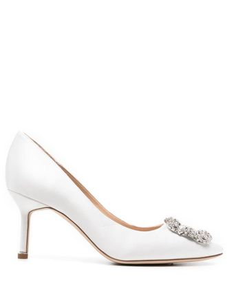 Manolo Blahnik escarpins Hangisi 60 mm &agrave; boucle orn&eacute;e de cristal - Tons neutres