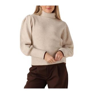 Co'Couture Row Puff Rib Rollneck - - Knitwear - Damen - Beige - L