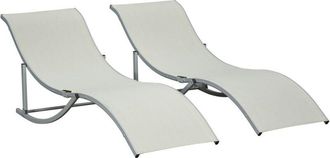 OUTSUNNY Lot de 2 bains de soleil pliables design contemporain - lot de 2 transats ergonomiques - alu. textil&egrave;ne beige