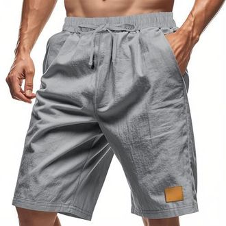 Generic Short d&eacute;t&eacute; en coton et lin pour homme, taille &eacute;lastique, multi-poches, uni, confortable, respirant, longueur genou, tendance, r&eacute;tro, respirant, gris f