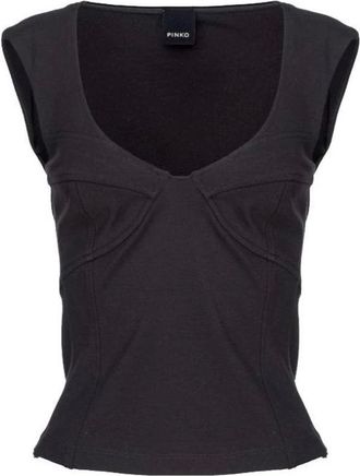 Pinko Pinko, Femme, Tops, Noir, Taille: 38 FR T-Shirt en nylon &agrave; col rond