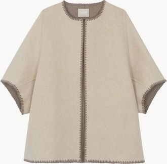 Kujten Cape kimono brodée cachemire double face - Manteau Aria