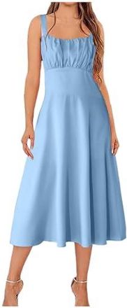 Generic 2026 Robe amincissante r&eacute;tro pour femme Couleur unie, bleu, XXL