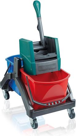 Leifheit Professional Nasswischwagen Duo mit Zwei 17 L Eimern, hochwertiger und Stabiler Reinigungswagen, Putzwagen mit Abnehmbarer Handhebelpresse