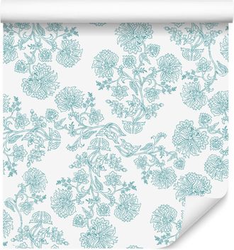 OEM Carta Da Parati Con Fiori Bianchi, Verde Celadon E Grigio Chiaro Per Soggiorno E Camera Da Letto 50x1000
