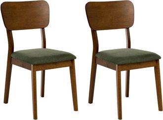 Beliani Lot de 2 Chaises de Salle à Manger Rétro en Polyester Cadre en Bois dHévéa Sièges Rembourrés Marron Foncé et Vert Foncé Minier