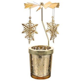 Valiclud Karussell Teelicht Rotierende Kerzenhalter Schneeflocken Kerzenst&auml;nder Golden Teelichtglas Vintage Kerzenleuchter Spinning Teelichthalter Weihnachtsde